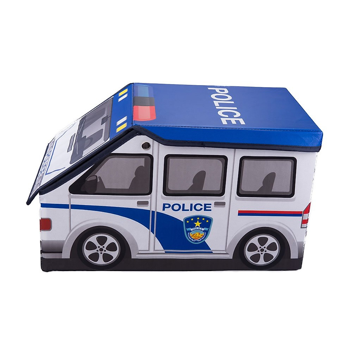 Clever Creations Collapsible Storage Organizer and Ottoman, Perfect Vehicle Themed Toy Chest for Storing Books, Shoes, Games and More, Police Car