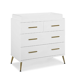 Delta Children Sloane 4 Drawer Dresser with Changing Top, Bianca White w/Melted Bronze