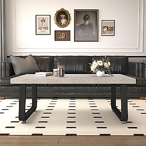 HSH Grey Small Coffee Table, Modern Minimalist Coffee Center Table, Rectangle Simple Wooden Living Room Table, Industrial Wood and Metal Tea Table for Home Bedroom Home Office, Light Grey Oak, 39 in