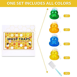 4 Pack Wasp Trap, Hornet Trap Outdoor, Bee Catcher for Outside, Yellow Jacket Killer Hanging, Fly Insect Killer, Yellow & Orange & Green & Blue