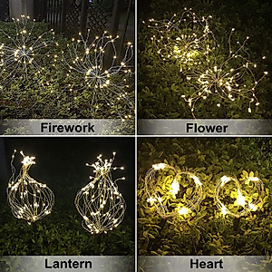 JORETLE Solar Garden Lights, Solar Outdoor Decorative Lights Solar Firework Lights 105 LED Powered 35 Copper Wires String Light, DIY Firework Lights for Garden, Patio, Countyard (2 Pack, Warm-White)
