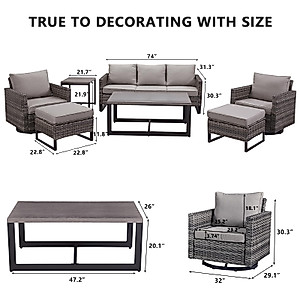 HUMMUH 7 Piece Patio Furniture Set Outdoor Sectional Sofa,High Back Patio Swivel Rocker Chairs with Ottomans Coffee Table for Porch,Garden,Backyard