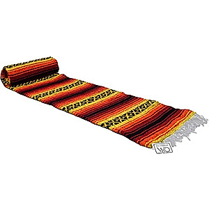 Open Road Goods Heavyweight Mexican Falsa Yoga Blanket, Extra Thick with Stripes - Great Beach Blanket, Mexican Blanket, Picnic Blanket, or Throw - Handmade Sunfire Red, Orange, and Black Colors