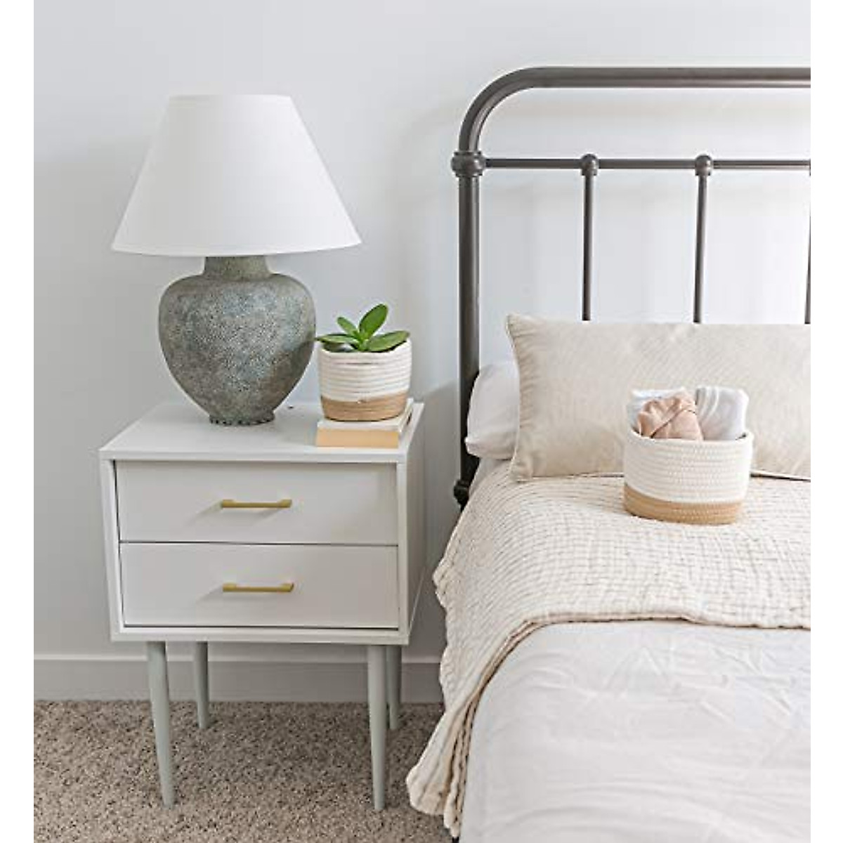 OrganiHaus Woven Storage Baskets for Shelves | Toy Storage Basket | Small Rope Basket for Storage | Woven Basket for Baby Clothes | Set of 3 Round Soft Baskets for Toys | Baby Changing Basket - Honey