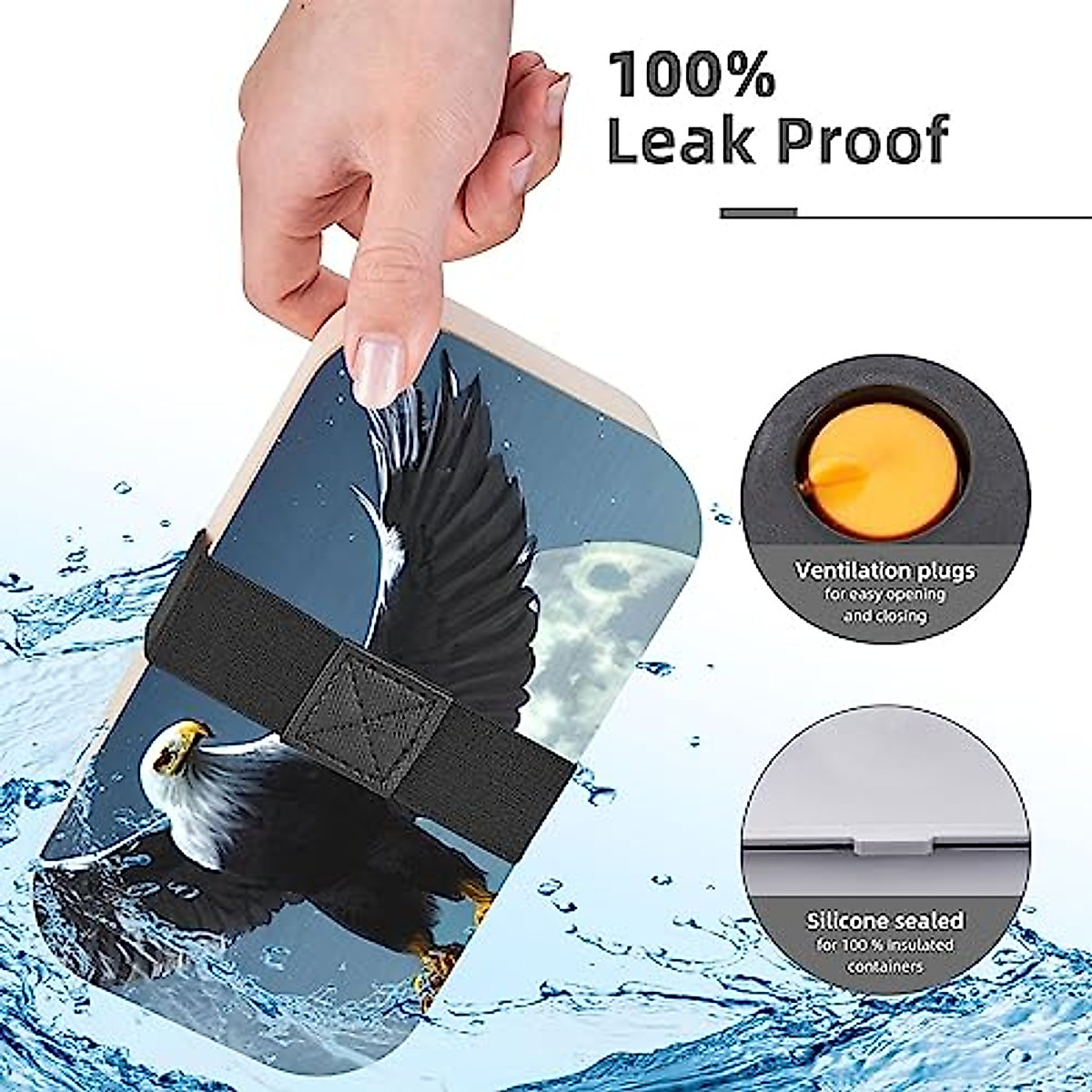 Eagle Under The Stars Adult Lunch Box, Bento Box, With Cutlery Set Of 3, 2 Compartments, Rectangular, Lunch Box For Adults