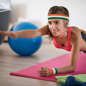 WILLBOND 3 Pcs Sweatbands Set 80s Neon Sports Headband Tennis Striped Sweat Band Paris Sports Competitions Sports Games for Men Women Kids Party Supplies(Orange, White and Green,Striped Style)