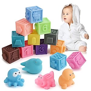 Yutin Baby Blocks, 16 PCS Soft Stacking Building Block Set for Toddlers Boys Girls, Squeeze Toy Gift for 6 to 12 Months Up Infants Age 1 Year Old