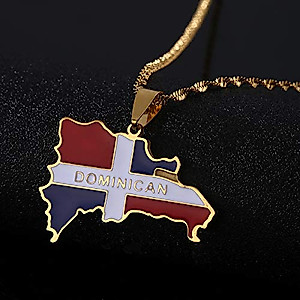 Stainless Steel Heart The Dominican Republic Map Pendant Necklace Jewelry Map of Dominican (Gold 1)