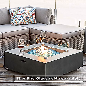 COSIEST Outdoor Propane Fire Pit Coffee Table w Greyish-Green Square Faux Stone 35-inch Planter Base, 50,000 BTU Stainless Steel Burner, Wind Guard, Tank Outside and Rain Cover