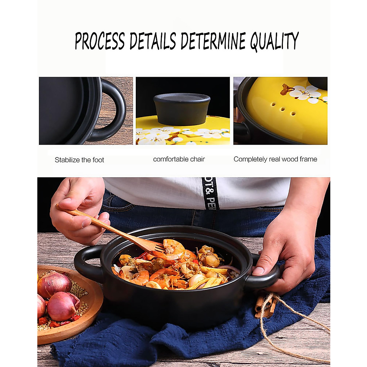 Traditional Moroccan Tagine Pot for Cooking, Ceramic Casserole Dish Tajine Pot Tapered Lid with Tray Compatible with Gas Stove Braised Chicken Soup with All Stovetops