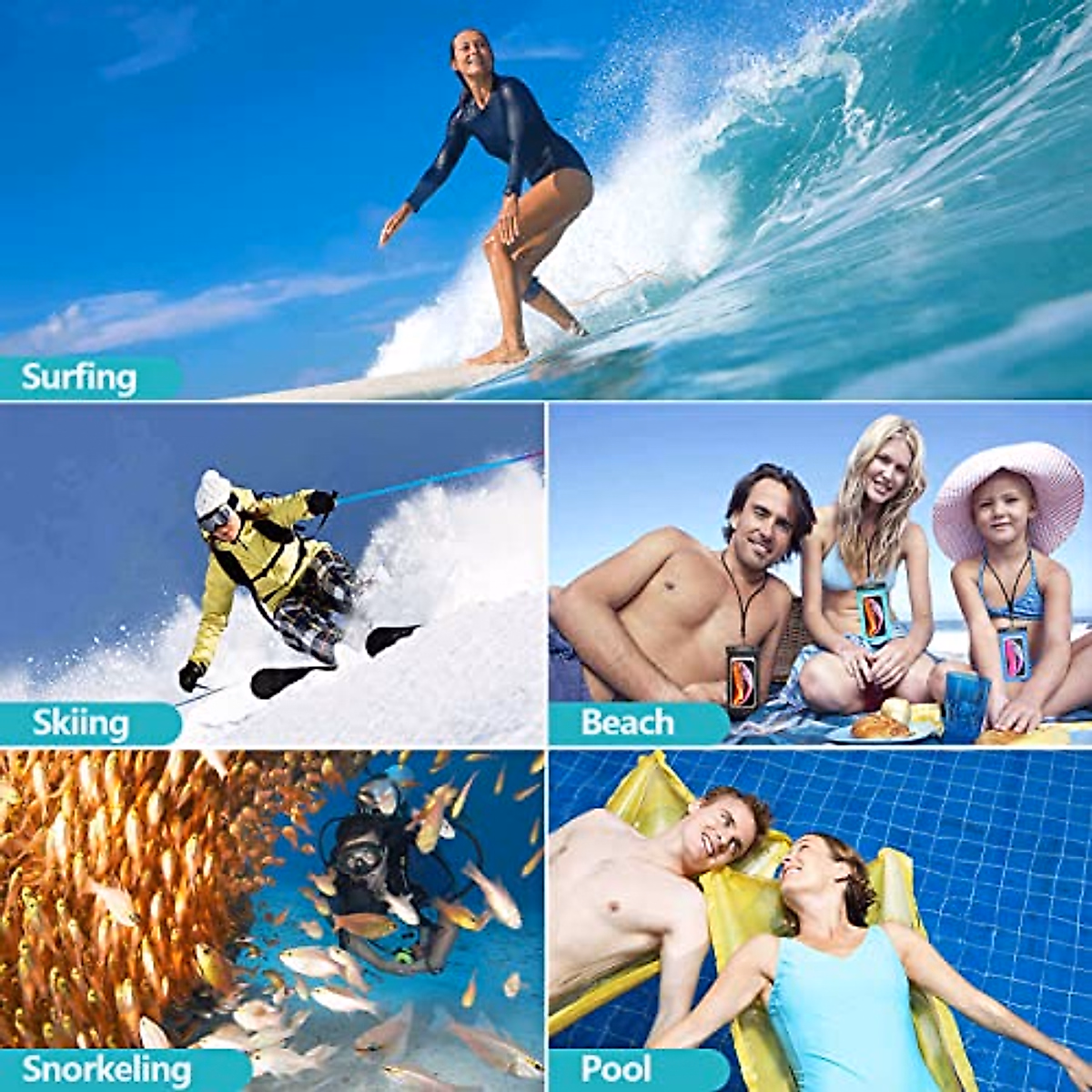 newppon Cell Waterproof Phone Pouch : 2 Pack Water Proof Dry Bag Case with Lanyard - Underwater Universal Clear Cellphone Holder Large Protector for Samsung Galaxy Note for Diving Fishing Waterpark