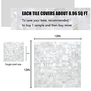 KASARO Peel and Stick Backsplash Shell Tiles, Mother of Pearl Mosaic Self Adhesive Tiles for Kitchen Wall Bathroom Bedroom Decor, White, 10-Sheet