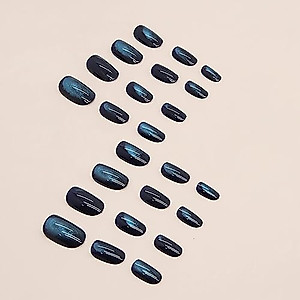 Aurora Press on Nails Almond, LPOODDNU Medium Press on Nails Aurora Cat Eye Glue on Nails for Women, Full Cover Stick on Nails - 24 Pcs Medium Oval False Nails Set