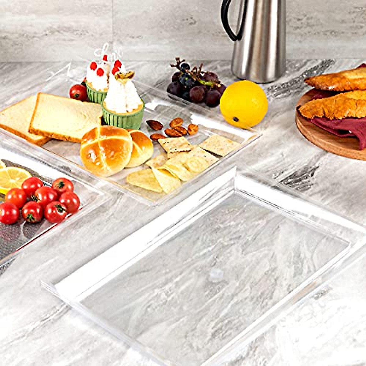 SUT 12 Pack Clear Plastic Serving Trays, 15’’×10’’ Rectangle Serving Platters Disposable Food Trays for Weddings and Parties