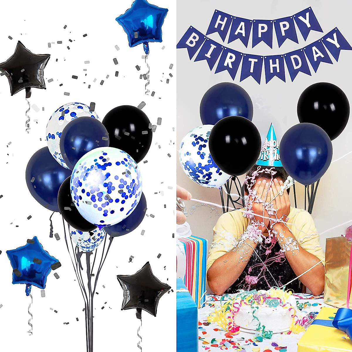 16th Birthday Decorations for Boys and Girls Dark Blue, HAPPY BIRTHDAY Banner Silver Number 16 Balloons, Deep Blue Theme Party for Him - 16 Years Old Birthday Party Supplies Kit for Her