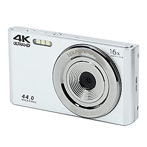 16X Digital Zoom Camera, 4K HD Camera Easy to Use Built in Fill Light Plastic Housing 44MP for Recording (Silver)