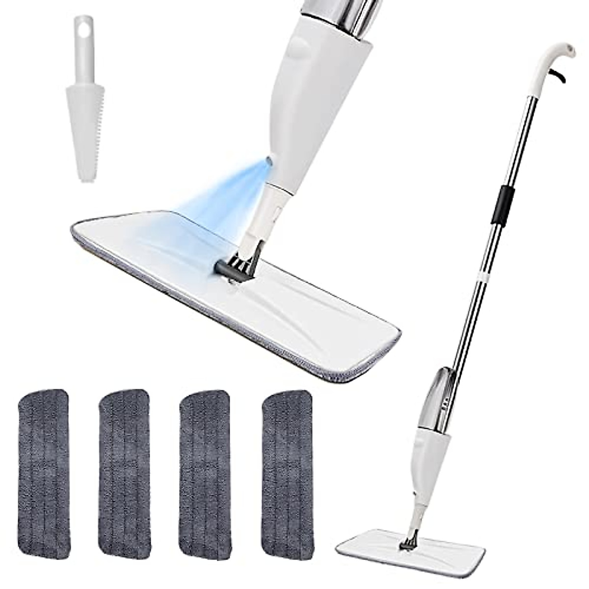 FAMKIT Microfiber Spray Mop for Floor Cleaning, Dry Long Handle Floor Mop with 0. 4L Refillable Bottle Washable Pads Scraper for Home Hardwood Laminate Ceramic Tile