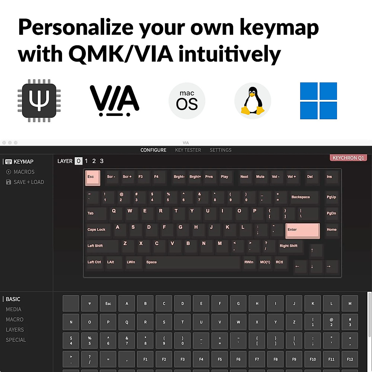 Keychron Q1 RGB Wired Custom Mechanical Keyboard, 75% Layout QMK/VIA Programmable Macro with Hot-swappable Gateron G Pro Red Switch Double Gasket Compatible with Mac Windows Linux (Blue) -Version 2