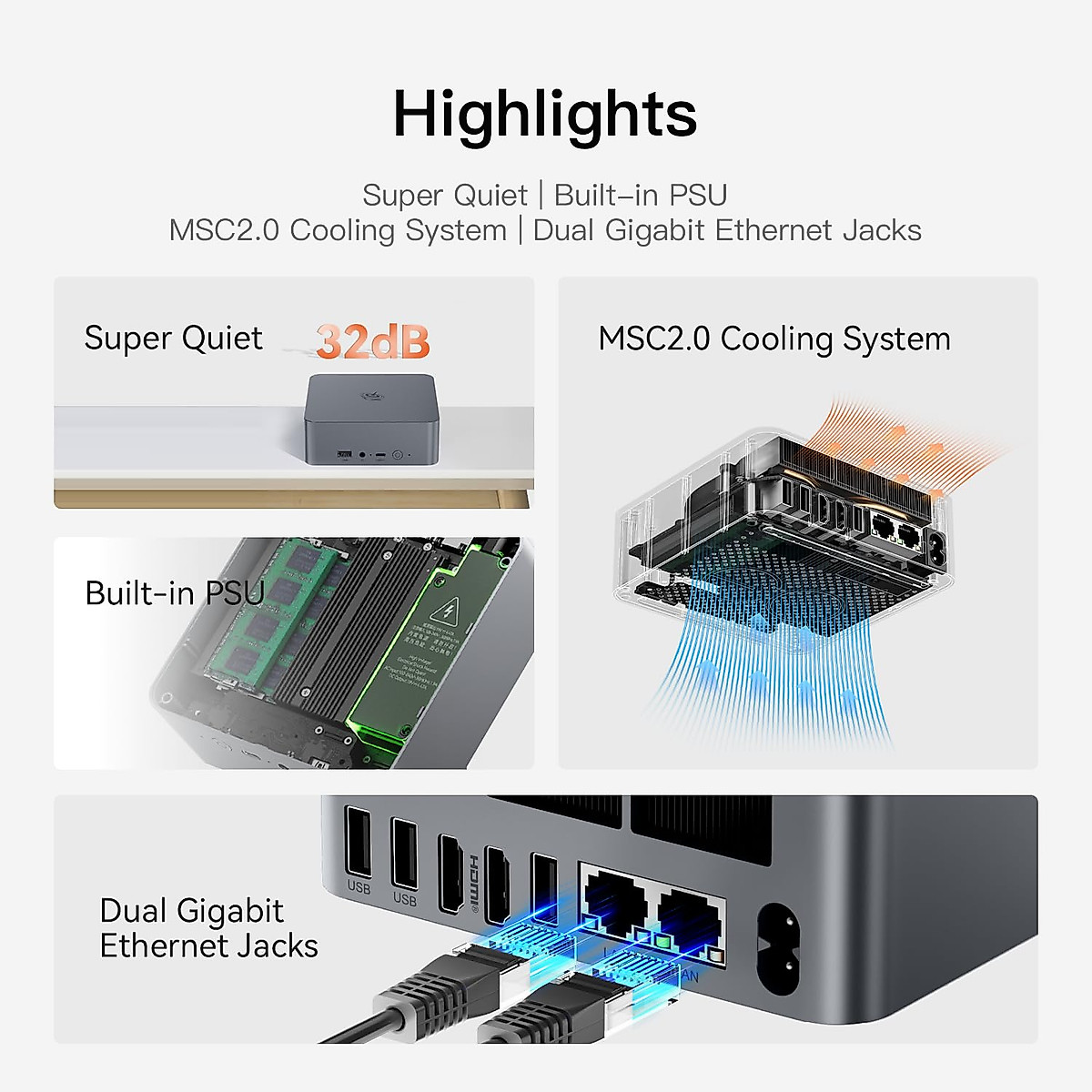 Beelink Mini PC, AMD Ryzen 7 5825U(6nm, 8C/16T) up to 4.5GHz, Mini Computer 16GB DDR4 RAM 500GB PCIe3.0x4 SSD, Micro PC 4K@60Hz Dual HDMI Display/WiFi6/BT5.2/Office/Home/HTPC/W-11 Pro