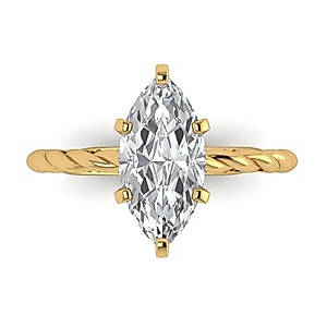 Clara Pucci 2ct Marquise Cut Solitaire Rope Twisted Knot Moissanite Engagement Bridal Promise Anniversary Ring 18K yellow Gold Size 8.25