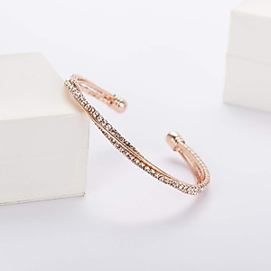 Rose Gold Bridesmaid Bracelets for Women Rhinestone Clear Crystal Dainty Bracelet Bangle Rose Gold Plated Sparkly Cute Bridesmaid Wedding Gifts Jewelry Birthday Party (rose gold)