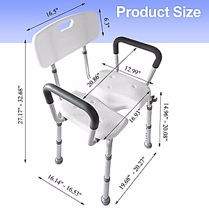 Retaoldth Ergonomical Shower Chair with Back and Arms, Integrated Anti-Slip Design Bath Chair, U-Shape Groove Cutout for Private Cleaning, for Handicap, Disabled, Seniors & Elderly