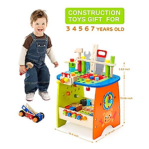 Ohuhu Tool Workench Toy Set, Kids Toy Play Workbench, Kids Wooden Tool Bench Workshop, Workbench with Tools Set (89 Piece Set), Wooden Construction Bench Toy for Boys Girls Age 3 4 5 6 7