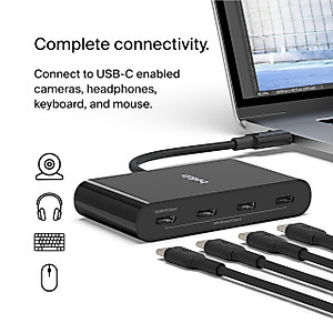 Belkin Connect USB-C™ to 4-Port USB-C Hub, Multiport Adapter Dongle with 4 USB-C 3.2 Gen2 Ports & 100W PD with Max 10Gbps High Speed Data Transfer for MacBook, iPad, Chromebook, PC, and More, Black