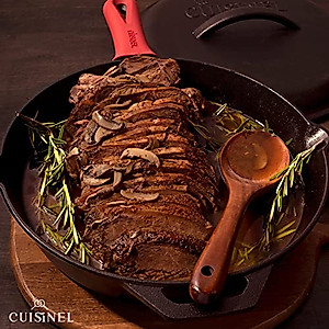 Cast Iron Skillet Set with Lids - 10"+12"-inch Pre-Seasoned Covered Frying Pan Set + Silicone Handle and Lid Holders + Scraper/Cleaner - Use Indoor/Outdoor, Oven, Stovetop, Fire, BBQ Kitchen Cookware