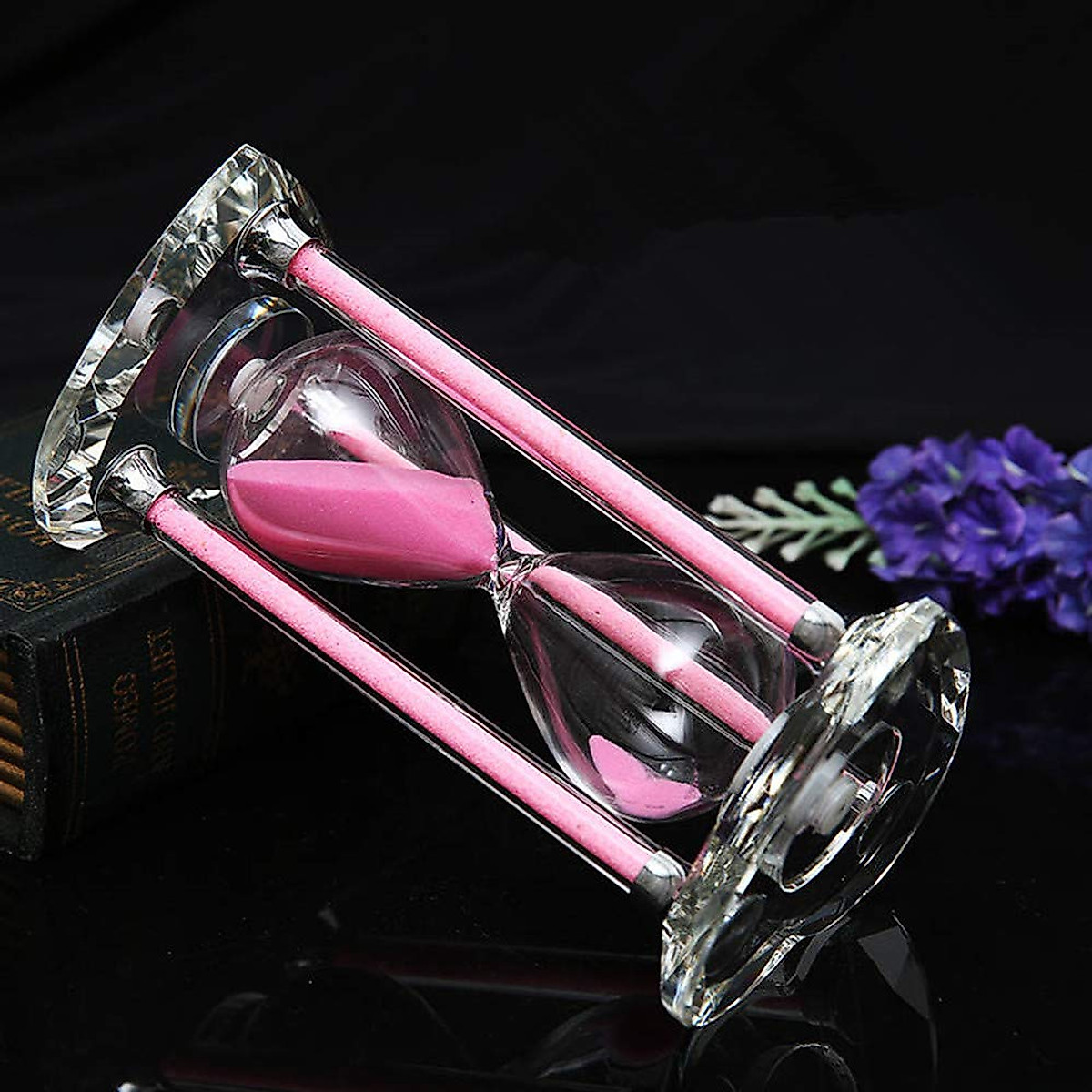 Falytemow 30 Minutes Heart Shape Hourglass Sand Timer Crystal Sand Timer Egg Hourglass for Kitchen Child Brushing Teeth School Teaching (30 Minute, Pink)