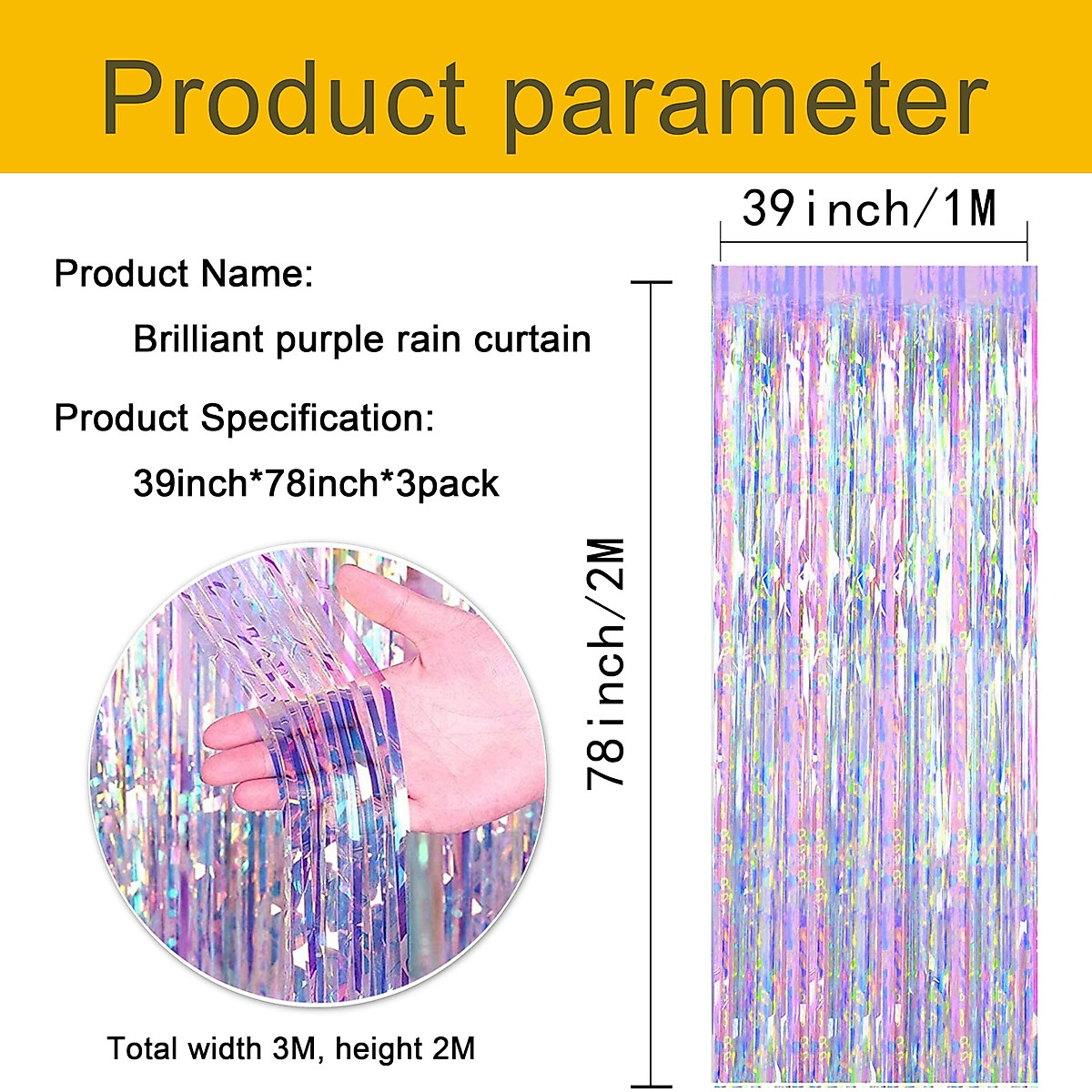 3pcs Tinsel curtain background Photo booth，Birthday, wedding, baby shower, bachelorette, Christmas holiday, graduation, gender reveal, disco party decoration (dazzling-purple)