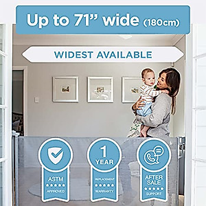 Perma Child Safety Indoor/Outdoor Retractable Baby Gate 41" Tall, Extends to 71" Wide, Gray