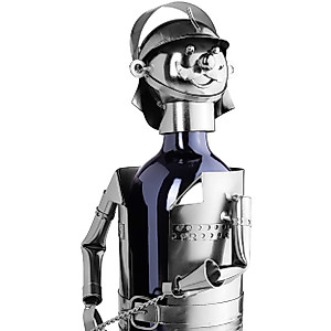 BRUBAKER Wine Bottle Holder Firefighter - Metal Sculpture - Wine Rack Decor - Tabletop - with Greeting Card