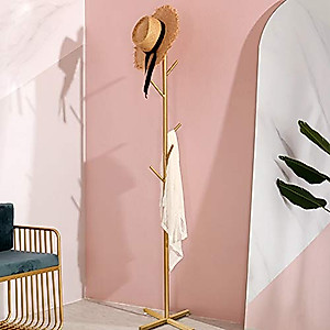 Jolitac Modern Metal Coat Rack in Gold Free Standing 7 Hooks Hall Tree in Corner, Hat Hanger & Coat Racks Stand Entryway Organizer for Clothes, Bags, Umbrella (Golden)