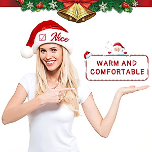 12 Pieces Naughty and Nice Christmas Santa Hats Red Festive Holiday Christmas Hats Funny Santa Gifts Plush Cuff Santa Claus Hats Plush Santa Hat Christmas Party Holiday Supplies Women Men Decorations