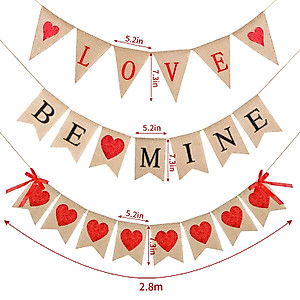 Valentine&#039;s Day Burlap Banner Set, Love And Be Mine Banners, Red Glitter Heart Banner Garland, Wedding Banner Set, Rustic Valentines Decor For Wedding Anniversary Engagement Party Decorations Supplies