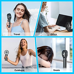 Clemas Handheld Rechargeable Fan - Long Life 10400mAh Battery Pack for Phone, Black, 3-in-1 Cordless, USB-C Charged, Foldable, Perfume Diffuse, Ideal for Lady Makeup, Travel & Outdoors, Lollipop