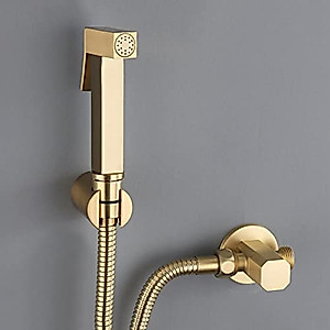 Shower System, Handheld Bidet Sprayer for Toilet Brass Portable Baby Cloth Diaper Sprayer Brushed Gold Bidet Attachment with Bidet Hose for Feminine Wash, Adjustable Water Pressure Control
