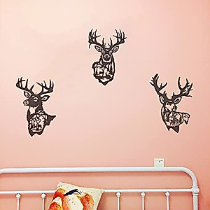 NewVees 16 Inch Large Metal Deer Wall Art Decor, Rustic Cabin Decor, Hunting Decor for Home Bathroom Bedroom Lodge, Deer in the Forest Pine Tree, Set of 3