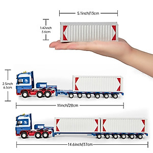Semi Truck Toys - Fubarbar 1:50 Transport Carrier with Trailer, Double Decker Busfire Cyber Truck, 2 Openable Containers, Perfect for Boys, Toddlers, and Kids' Birthday Parties(Blue)