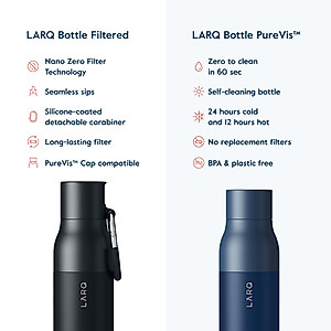 LARQ Bottle Filtered - Insulated Stainless Steel Water Bottle BPA Free with Nano Zero Technology and Long-Lasting Filters, Obsidian Black, 17oz