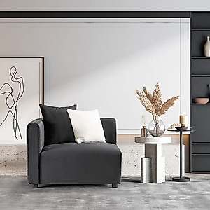 Acanva Convertible L-Shaped Modular Sectional Sofa with Reversible Chaise, Soft Velvet Fabric Padded Upholstered Couch for Living Room Apartment, 1-Seater Left Arm, Black