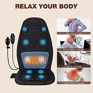 Back Massager with Heat, Massage Seat Cushion with 3D Lumbar Traction, 10 Vibrating Motors Massager Chair Pad for Full Body Pain Relief, and Home Use
