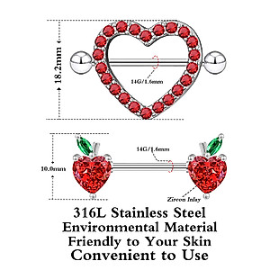 FLOGWE 2Pairs 14G Heart Nipple Ring 316L Surgical Steel Nipple barbells Heart CZ Nipple barbell Ring Body Piercing Jewelry for Women…