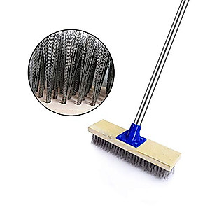 YCUTE Deck Brush, Stainless Steel Wire with Long Handle 43", Perfect for Algae, Tough Stains on Concrete, Swimming Pool, Walkways and Patio
