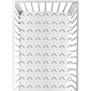 Sweet Jojo Designs White and Black Boho Arrow Boy Girl Fitted Crib Sheet Baby or Toddler Bed Nursery - Black and White Bohemian Tribal Southwest Chevron Geometric Herringbone Woodland Gender Neutral
