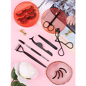 EBANKU 7pcs Eyelash Comb Brush Tools Eyebrow Brush Comb Eyelash Separator Tool Professional Eye Brow Spoolie Brushes for Makeup Grooming Eyelash Curler Silicone Refill Pads Tweezers Scissors