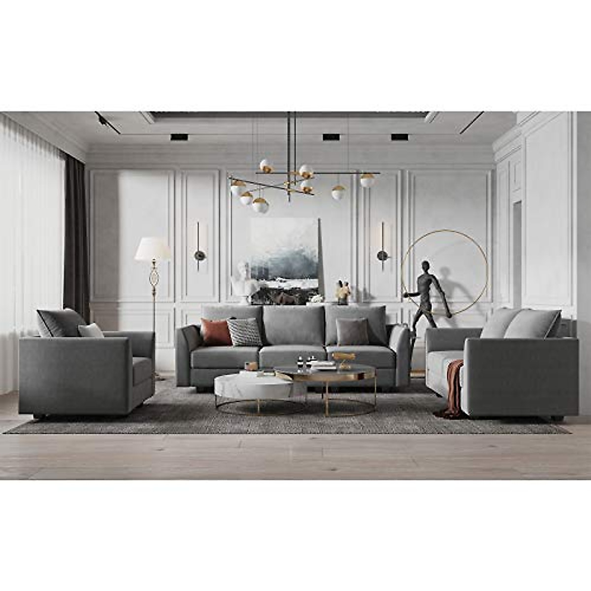 HONBAY Modern Fabric Middle Module for Modular Sofa Customizable Sectional Sofa Couch Accent Armless Chair, Grey