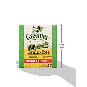 GREENIES Grain Free Regular Natural Dog Dental Care Chews Oral Health Dog Treats, 27 oz. Pack (27 Treats)