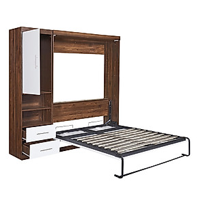 Hlcodca Murphy Bed, Full Size Murphy Bed Wall Bed with Storage Cabinet, Double -Layer Storage Rack, Double -Layer Drawer, Hide A Bed On A Cabinet, Space Saving